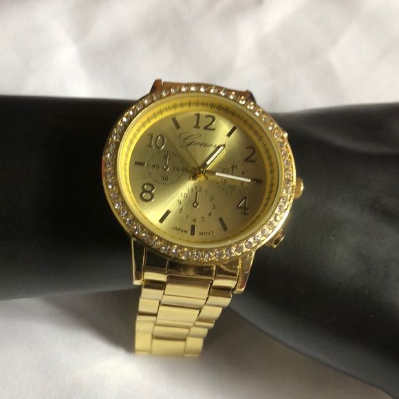 Geneva | Jewelry | Geneva Gold Tone Crystal Bezzle Watch | Poshmark